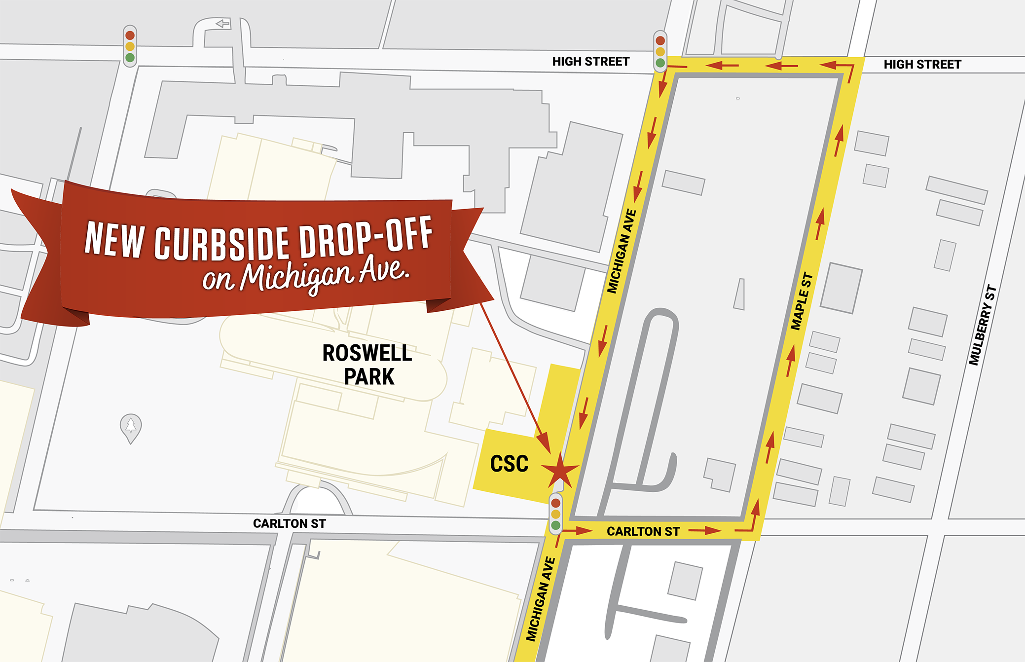 New curbside drop-off at Michigan Avenue entrance | Roswell Park ...